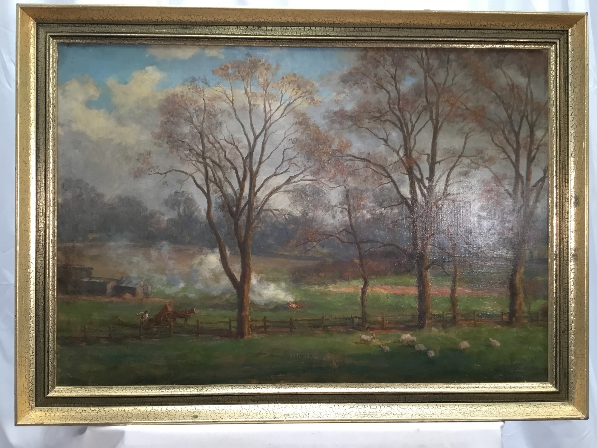 Alfred Morgan | Distant view of a farm with figures and trees | MutualArt