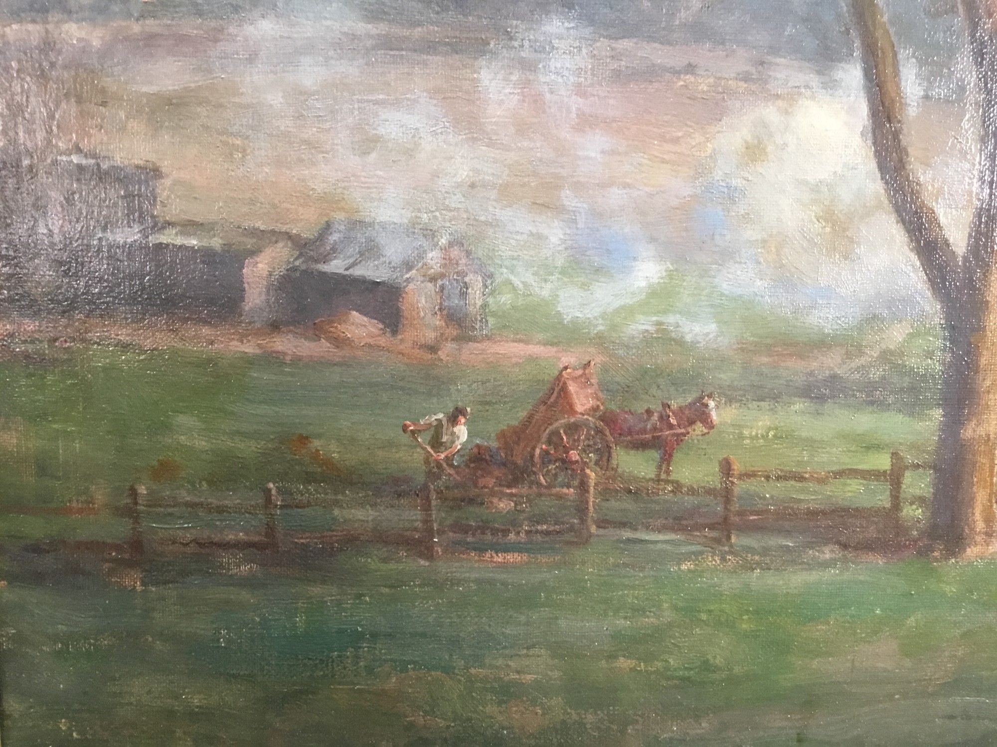 Alfred Morgan | Distant view of a farm with figures and trees | MutualArt