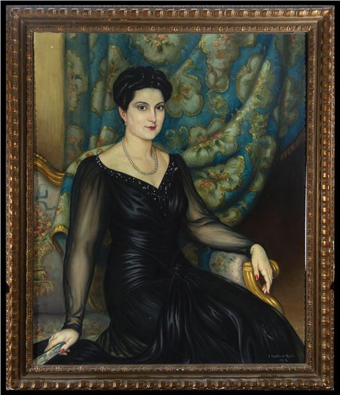 Ramón Muñoz Rubio | Decorativo Retrato de Dama Sentada (1947) | MutualArt