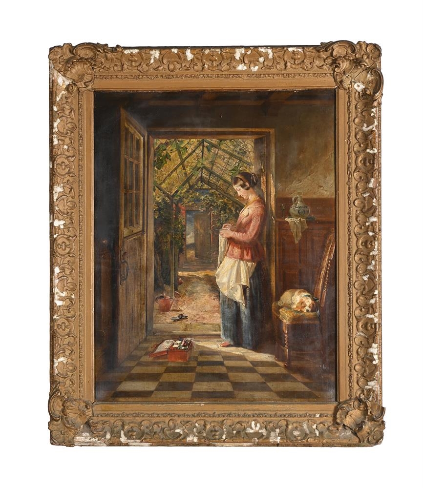 Richard Redgrave | A GIRL SEWING IN A SUNNY DOORWAY | MutualArt