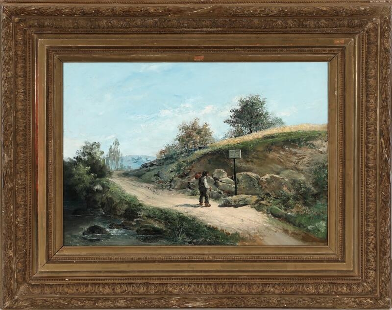 French School, 19th Century | A French landscape with a wanderer studying a sign (19th Century ...