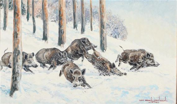 Leif Ragn-Jensen | Winter scenery with wild boar (1979) | MutualArt
