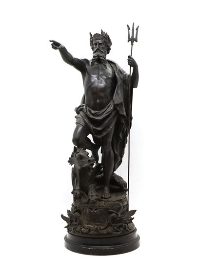 Gustave Trouillard | a figure of Neptune a spelter sculpture standing ...