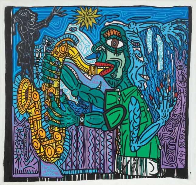 Robert Combas | Sur le plateau, la blondasse à lance de triangle pointe ...