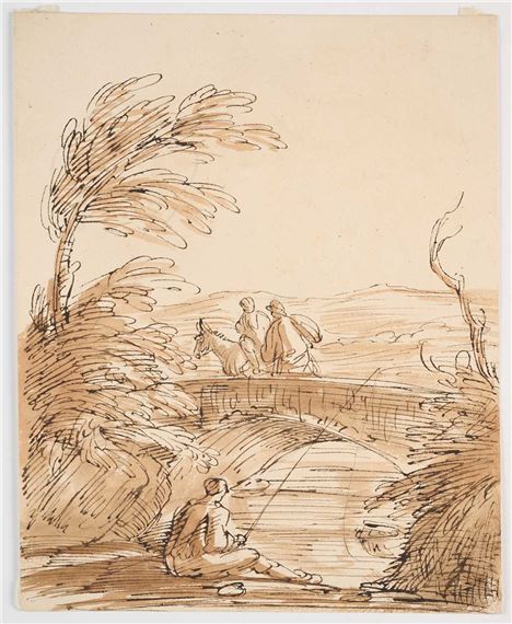 Thomas Barker of Bath | FISHING BY A BRIDGE | MutualArt