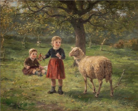 Charles Pettitt | Children playing with a sheep | MutualArt