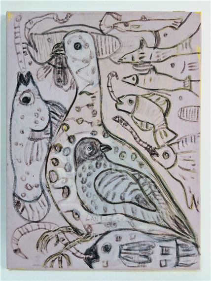Stephen Langdon | Composition with birds & fish in pink | MutualArt
