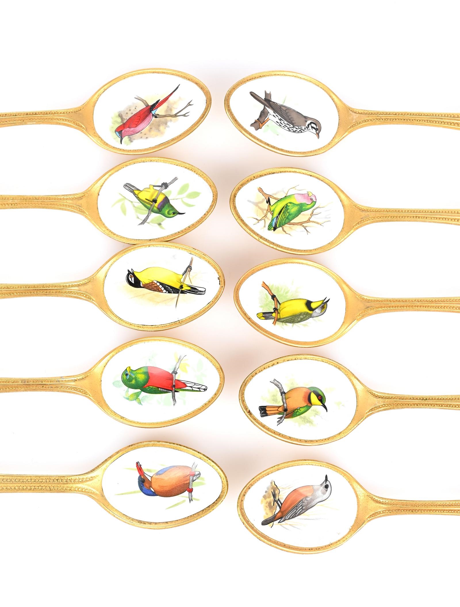 Carrol Boyes | Ten Japanese gold plated teaspoons with enamel bird ...