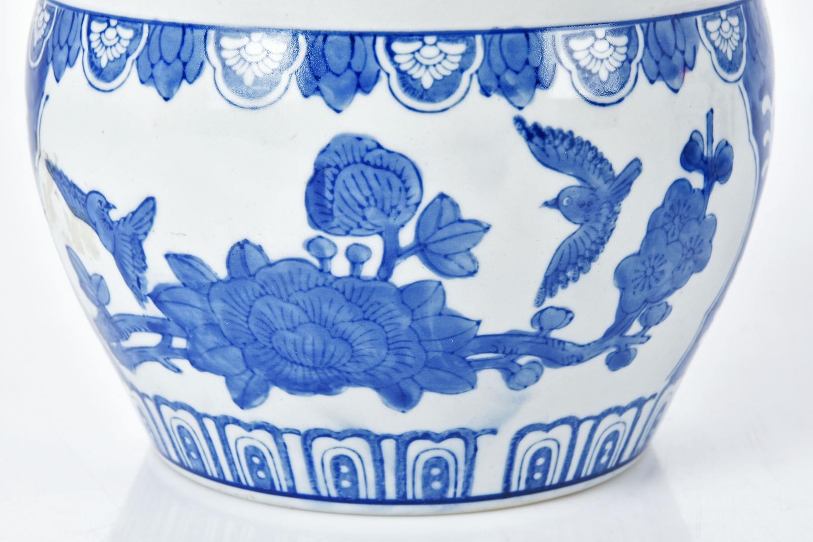 Planters | Pair of blue & white Chinese ceramic planters with flower ...