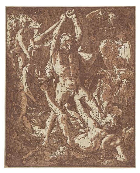 Hendrick Goltzius | Hercules killing Cacus (1588) | MutualArt