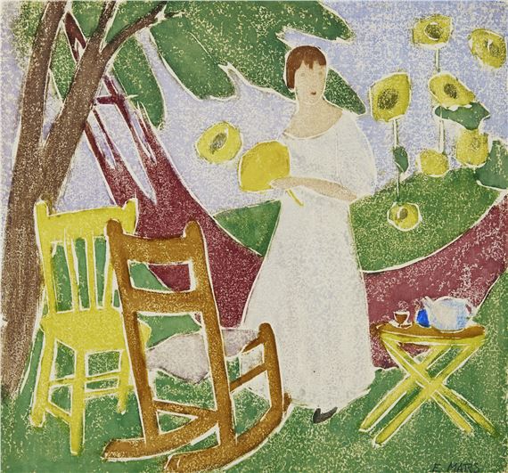 Ethel Mars | Lady with a Fan and Sunflowers (1916 - 1920) | MutualArt