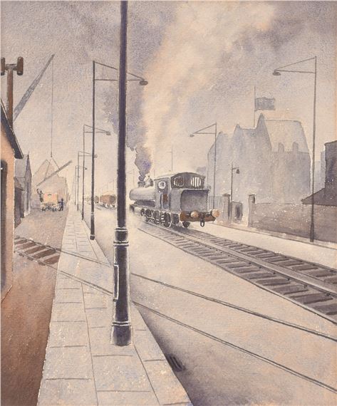 Bob Kay | Railway scene with steam engine | MutualArt