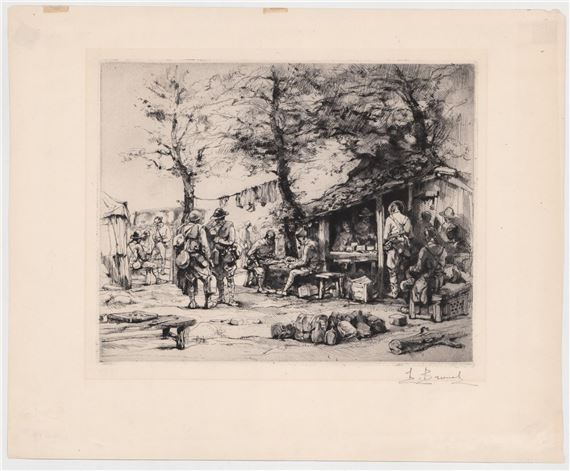 Auguste Brouet | Auguste Brouet Signed Etching [WWI Camp] | MutualArt