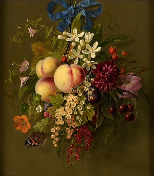 Gottfried-Wilhelm Völcker | Blumen-/Früchtestillleben mit Insekten ...