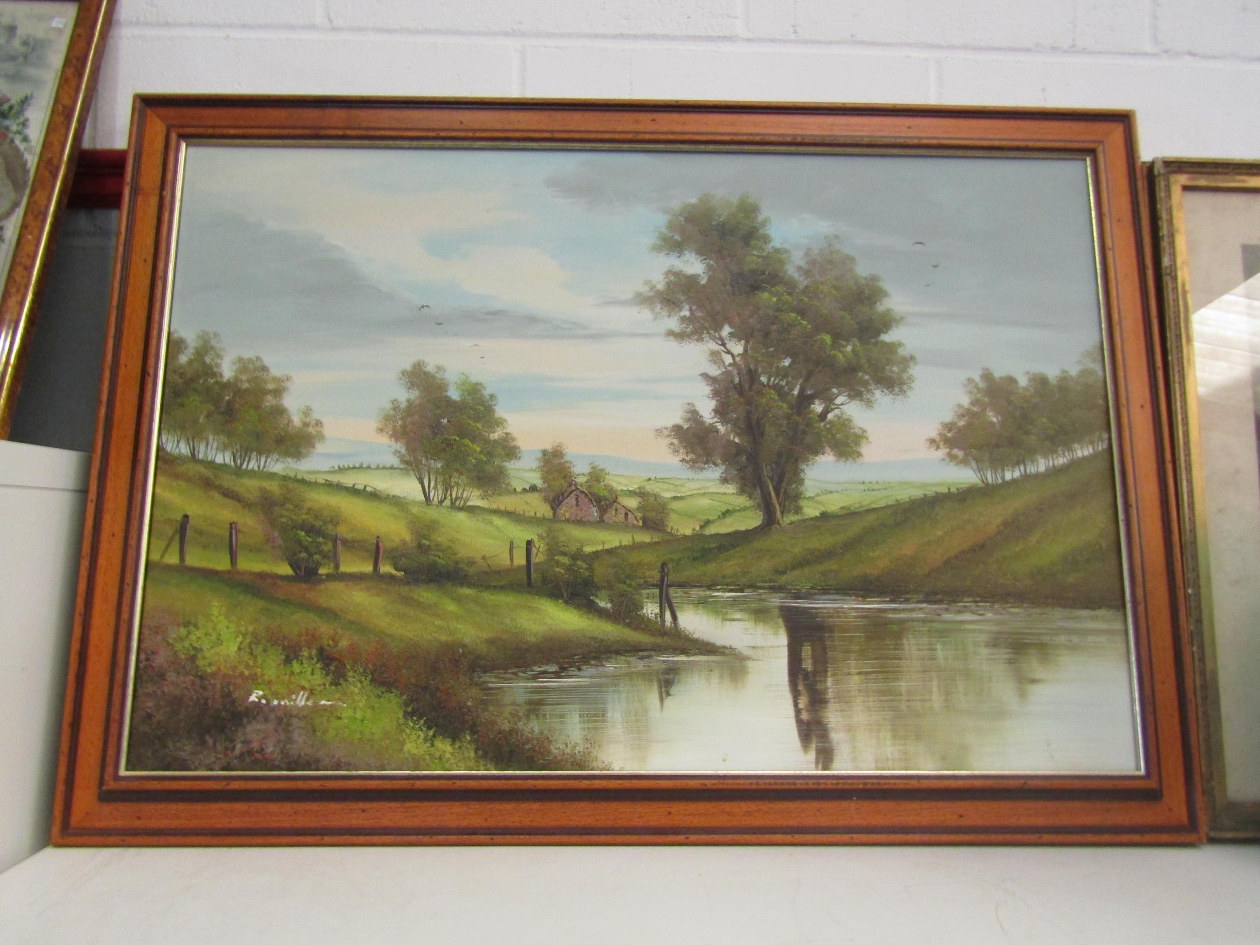 R. Miller | R MILLER: depicting a lakeside dwelling in field | MutualArt