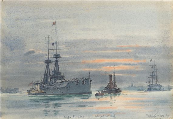 Frank Watson Wood | HMS St Vincent Getting in Tow (1910) | MutualArt
