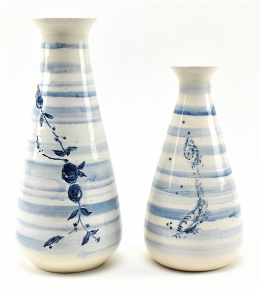 Ken Blezad | TWO KAY POTTERY CORNWALL BLUE AND WHITE VASES | MutualArt