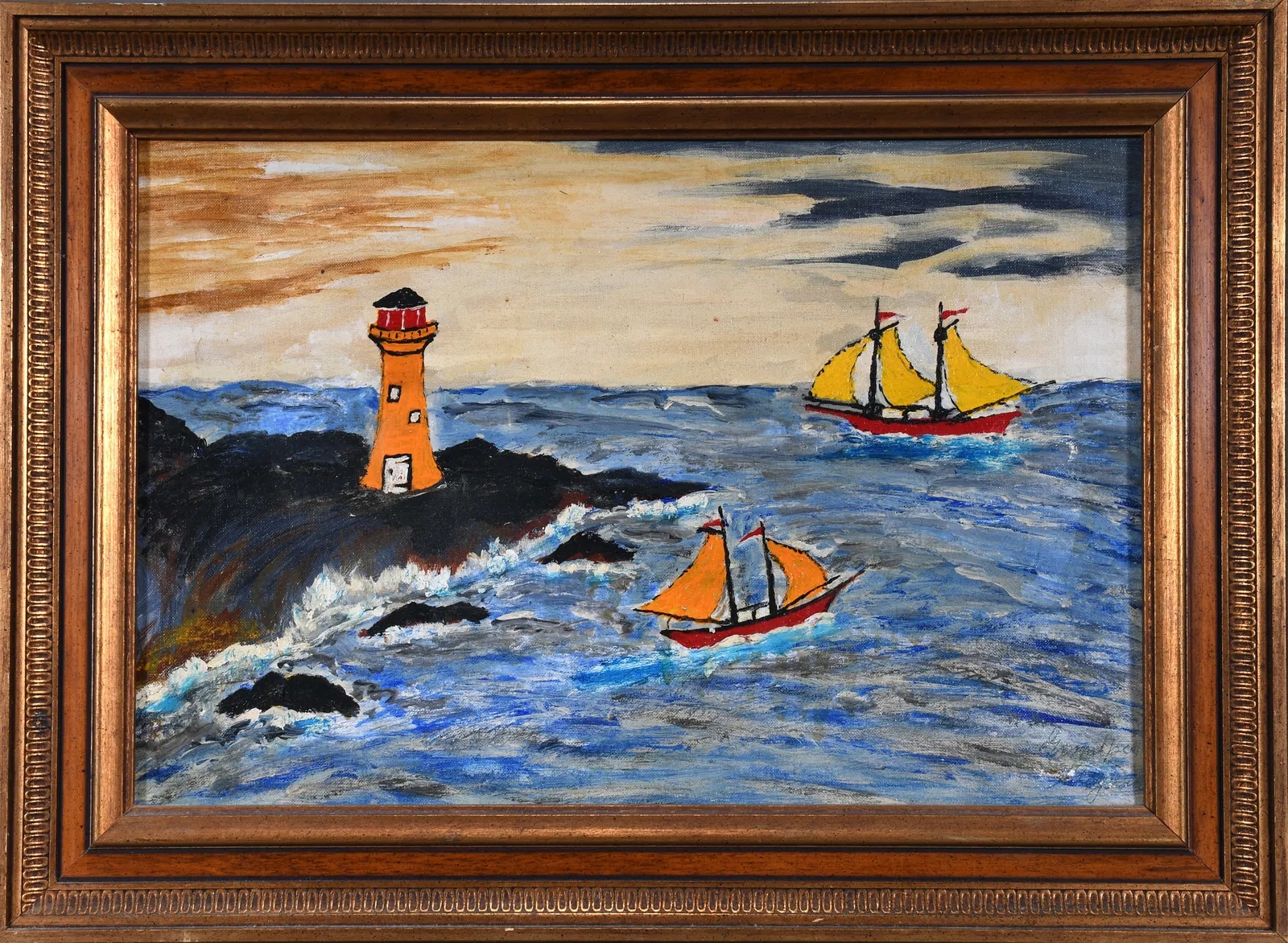 Grandpa Gaylord | Lighthouse with Two Sailboats (1971) | MutualArt