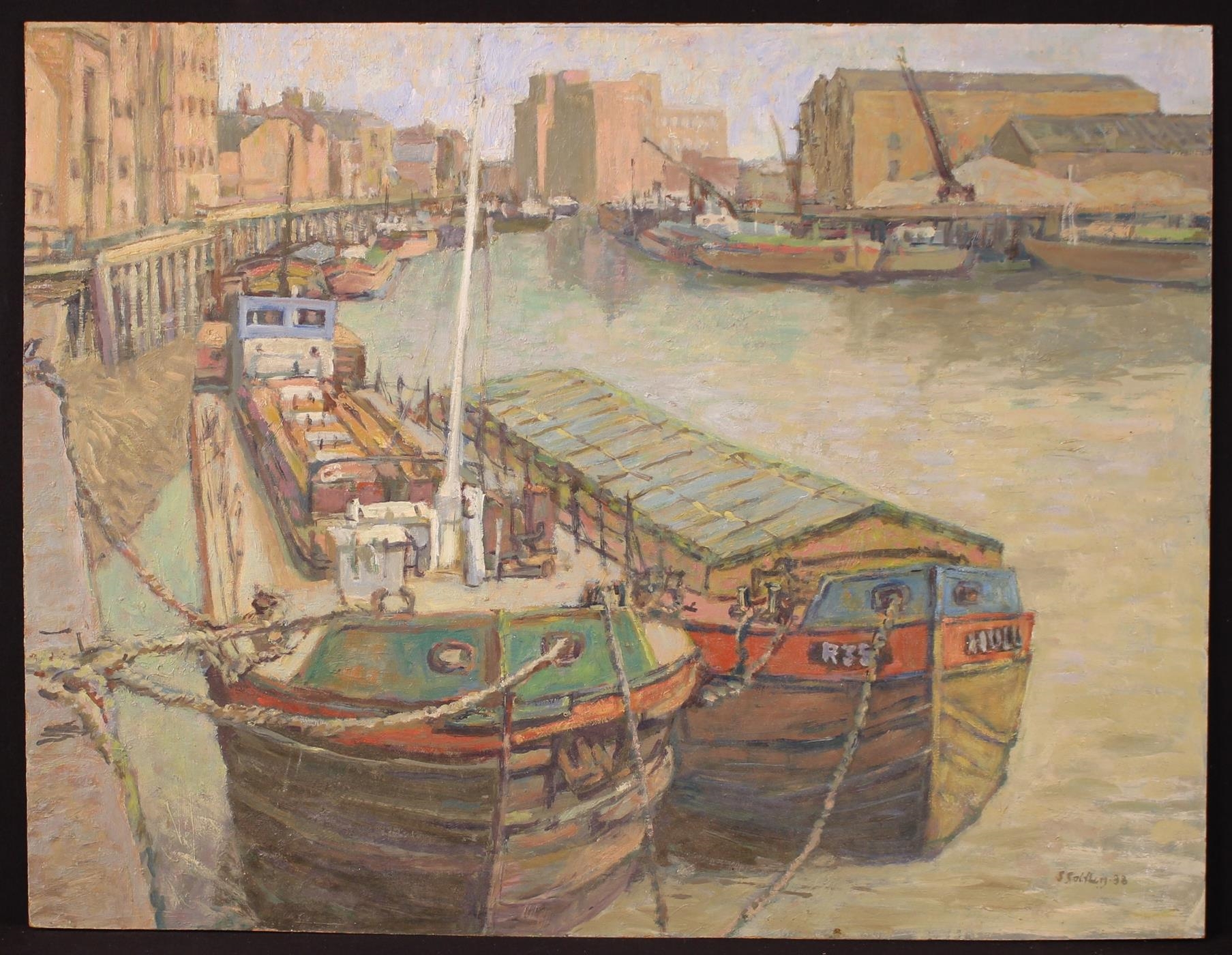 Simon Goldberg | Three Oil Paintings of Barges: Oil on Board; Shipping ...