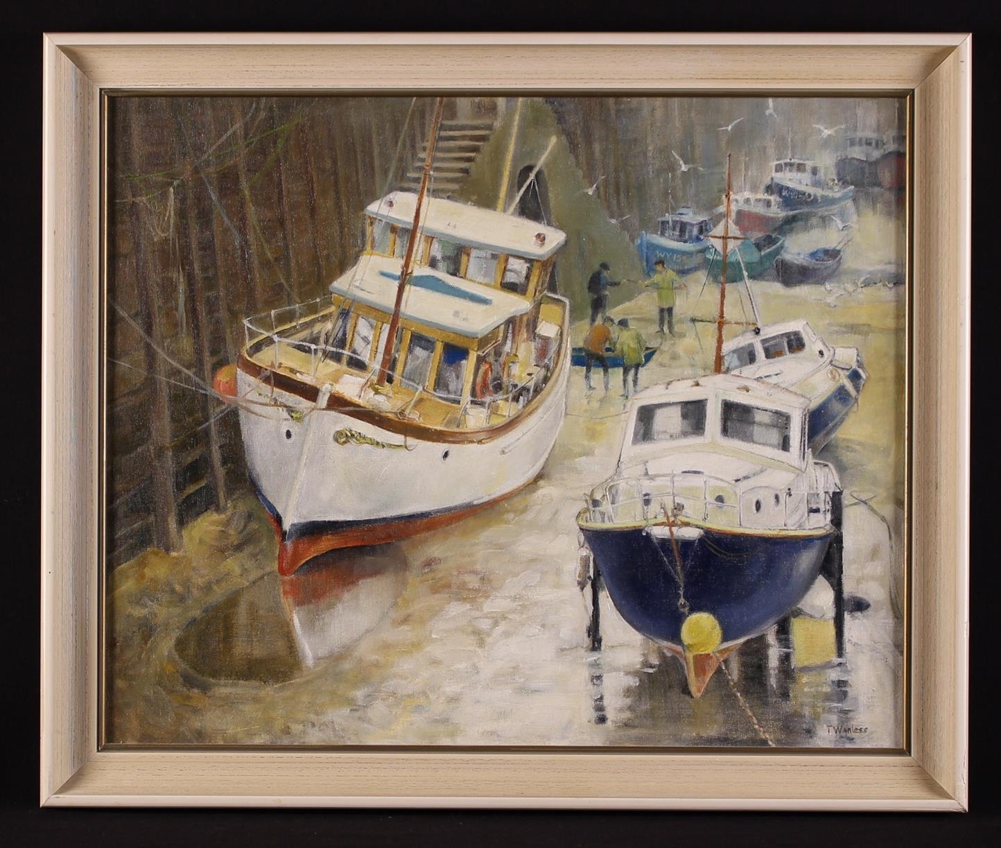 Tom Wanless | An Oil on Canvas Board; Whitby Harbour at low tide ...