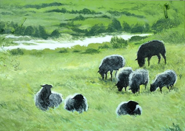 Sybille Hierundar | Landscape with sheep (2019) | MutualArt