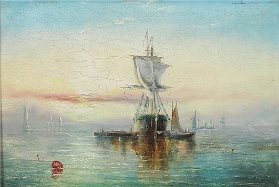 William Calcott Knell | Seascape with ships | MutualArt