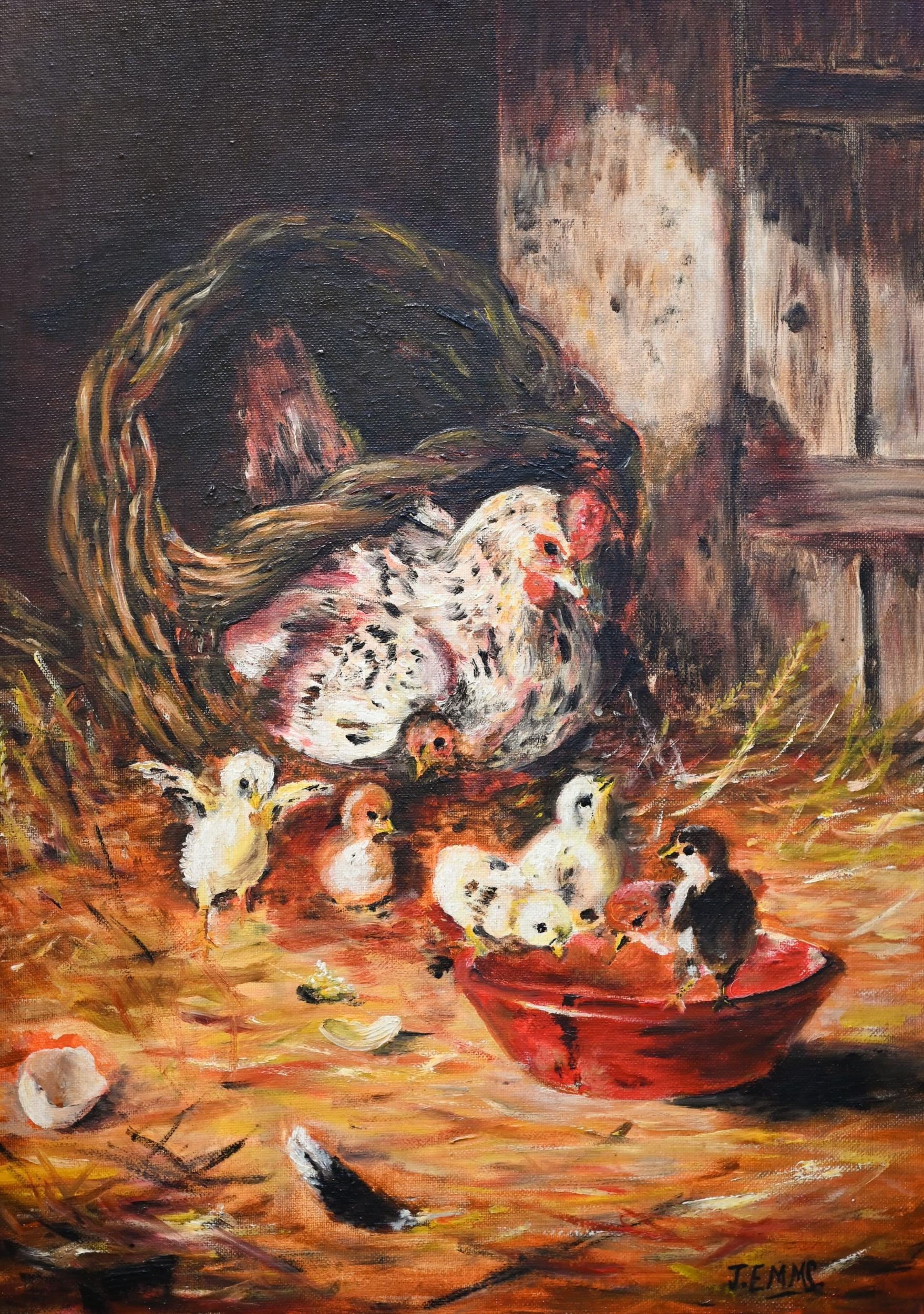 John Emms | Hen and chicks in a barn | MutualArt