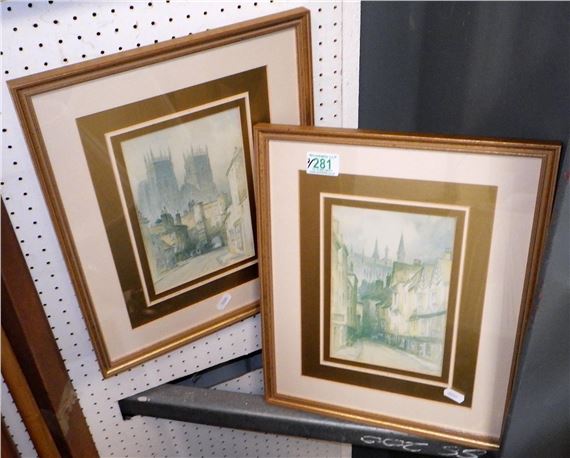 F. Robson | Two street scenes with cathedrals in the background by F ...