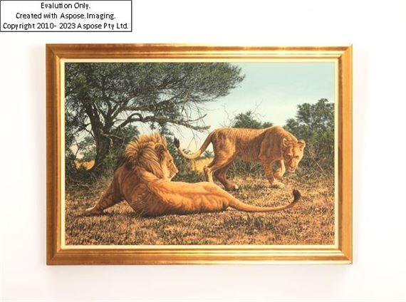 Tony Ribton | Study of a Lion and Lioness in a landscape | MutualArt