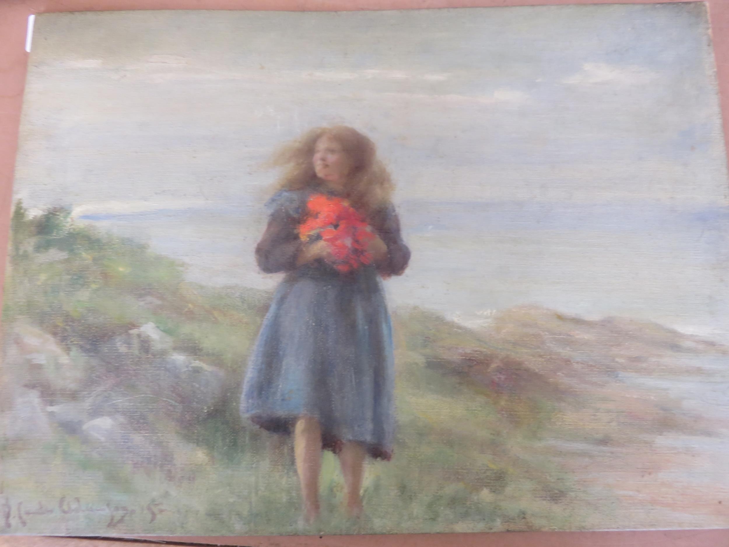 David Comba Adamson | Unframed Oil Painting Girl with a Red Posy ...