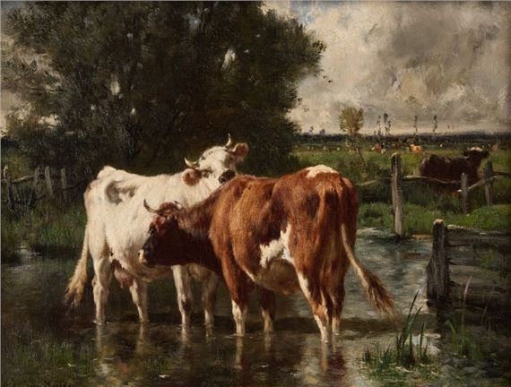 Emile Lummen | . Two cows in a meadow | MutualArt