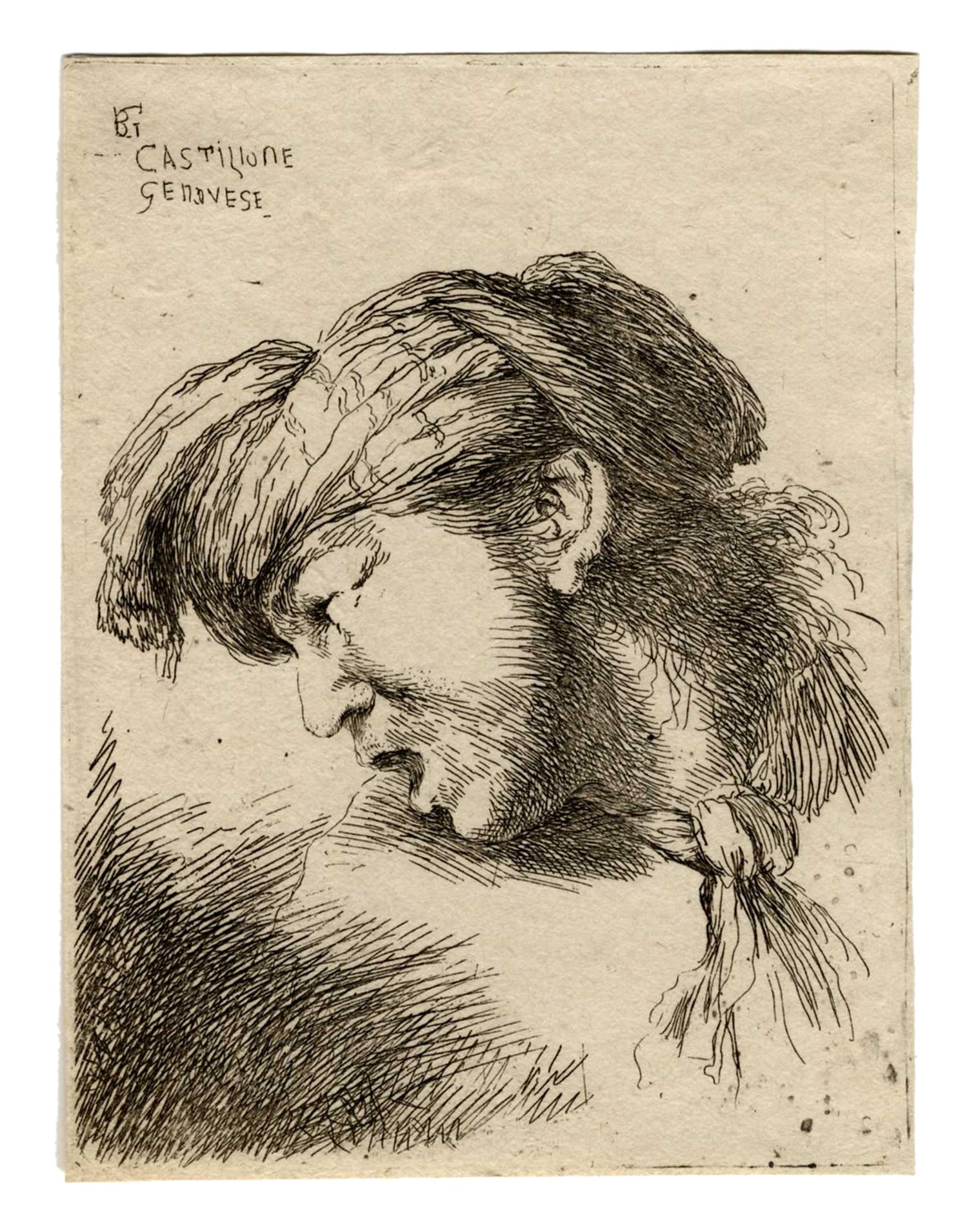 Giovanni Benedetto Castiglione | Testa di uomo con la bocca aperta che ...