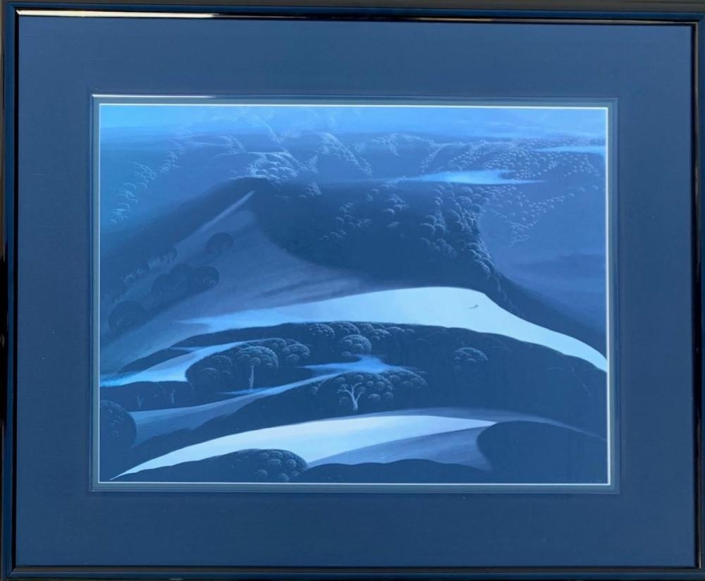 Eyvind Earle | Red Barn and Tree Snow | MutualArt