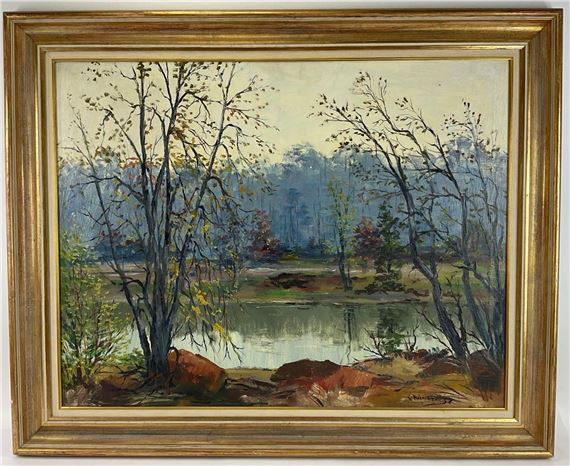 Cesare Ricciardi | Forest landscape with pond | MutualArt