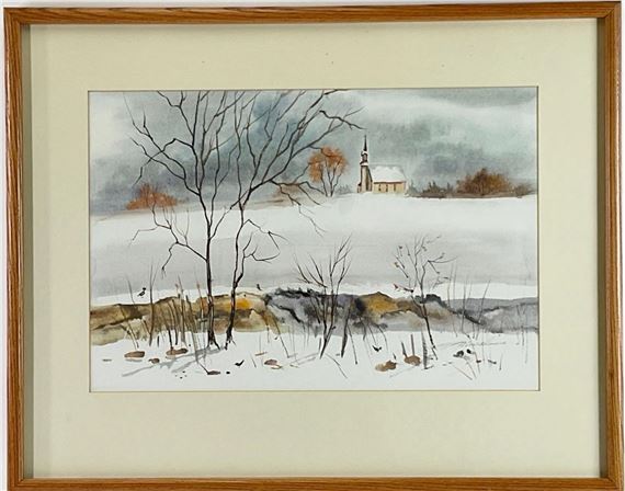 Jim Musselman | Snowy winter landscape with white church | MutualArt