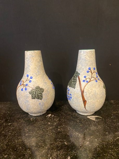 Louis-Auguste Dage | Pair of vases with coloquinted bodies and conical ...