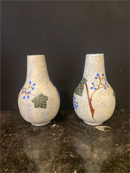 Louis-Auguste Dage | Pair of vases with coloquinted bodies and conical ...