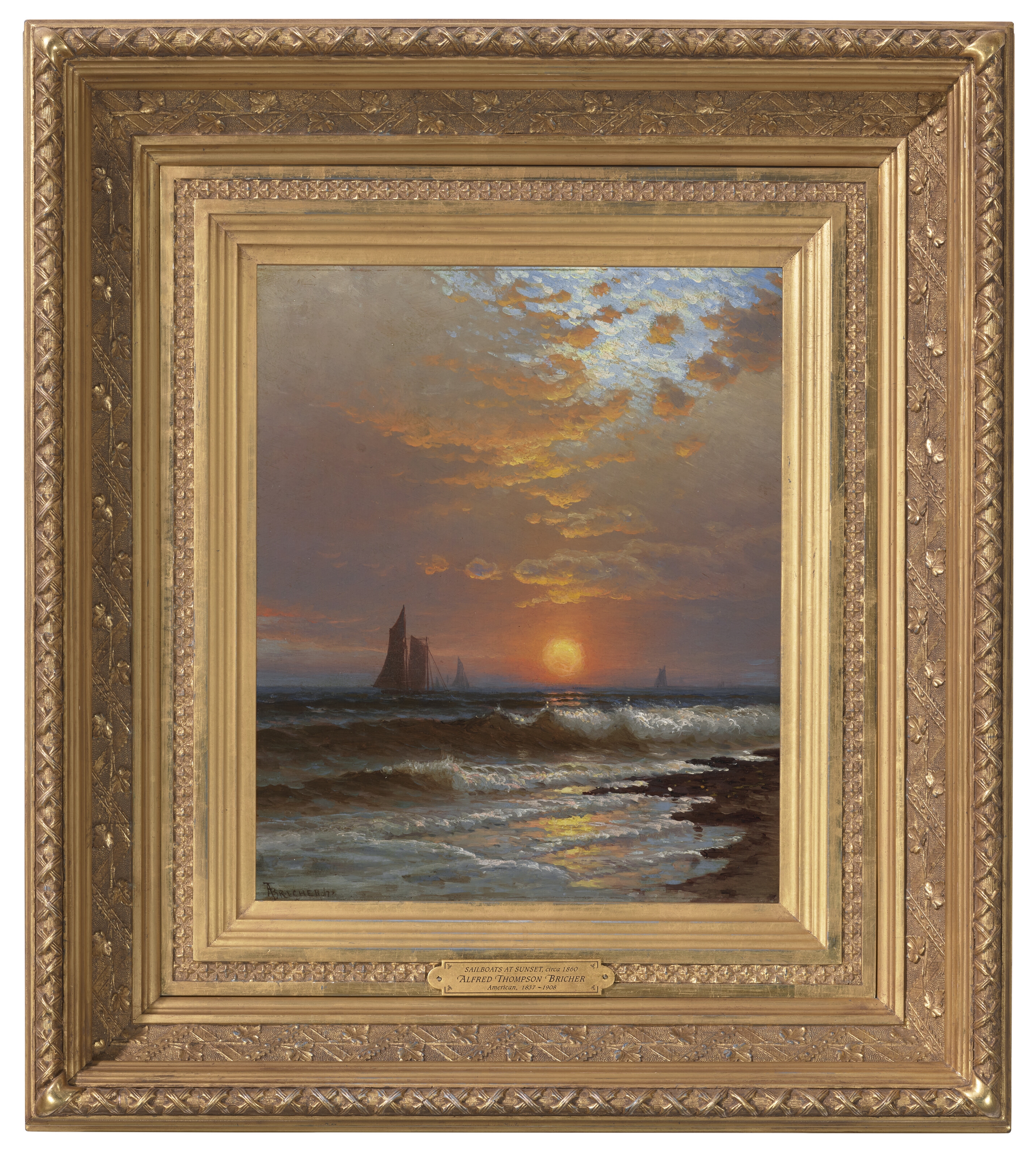 Alfred Thompson Bricher | Sailboats at Sunset (Circa 1877) | MutualArt