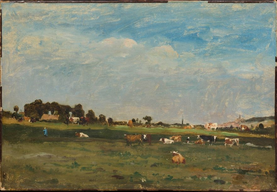 Eugène Louis Boudin | Landscape with cows | MutualArt