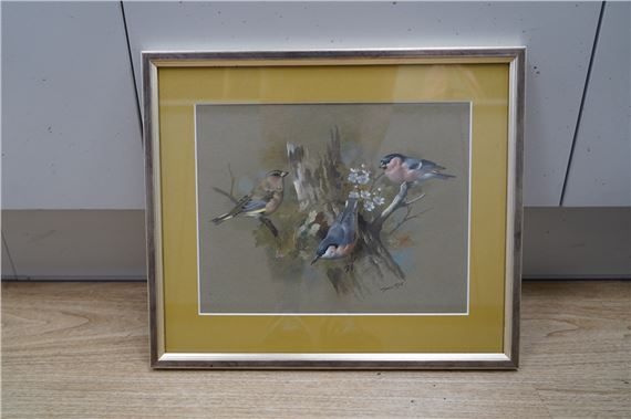 Basil Ede | Study of three finches on a branch | MutualArt