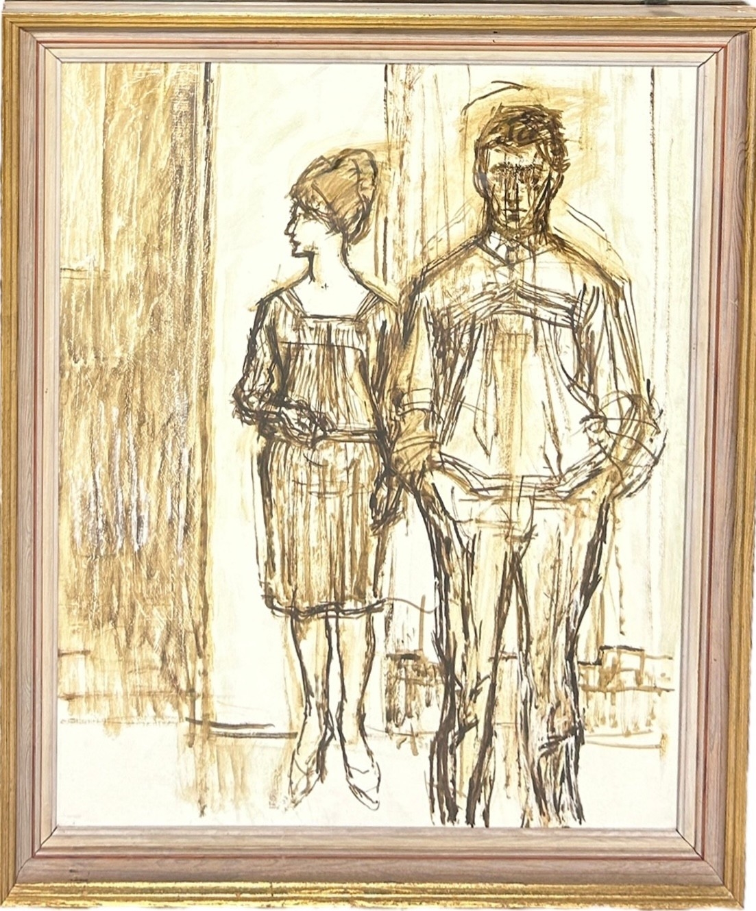 Thomas Rathmell | : A PAINTING ON BOARD DEPICTING TWO STANDING FIGURES ...
