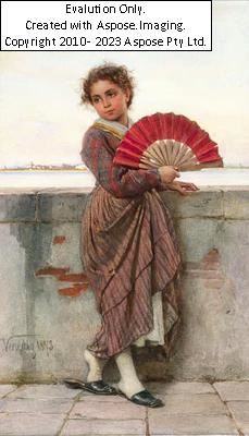Ludwig Johann Passini | A young Venetian woman with a fan (1873 ...