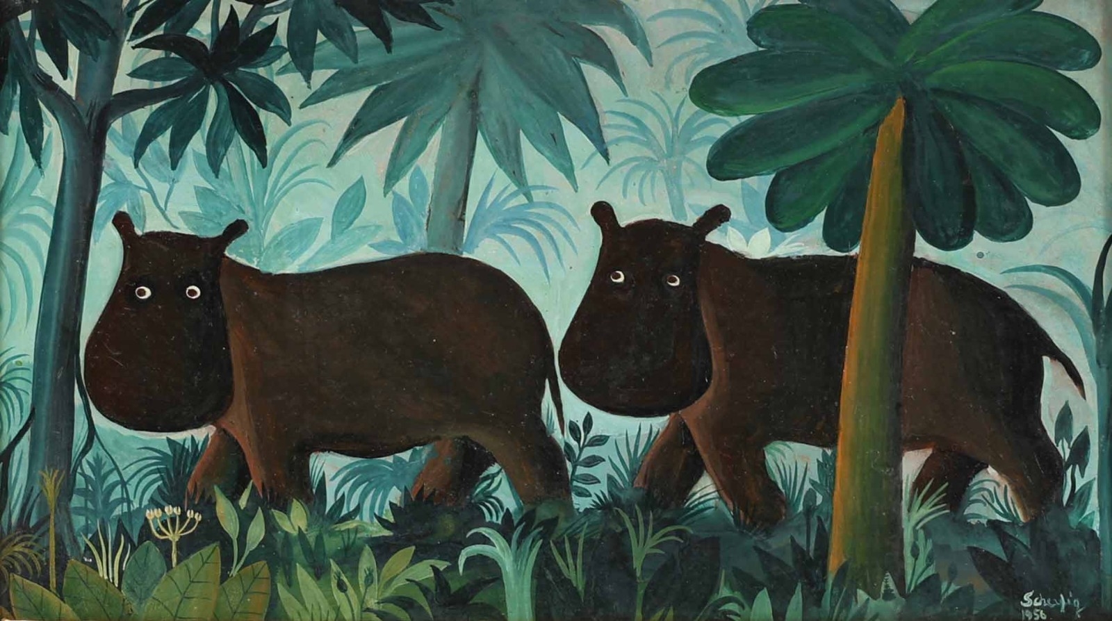 Hans Christian Scherfig | Flodheste i junglen (1956) | MutualArt