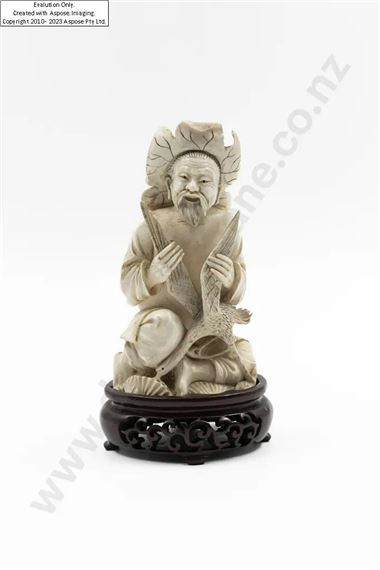 Chinese School | Chinese Signed Carved Ivory Figure of Seated Hunter ...