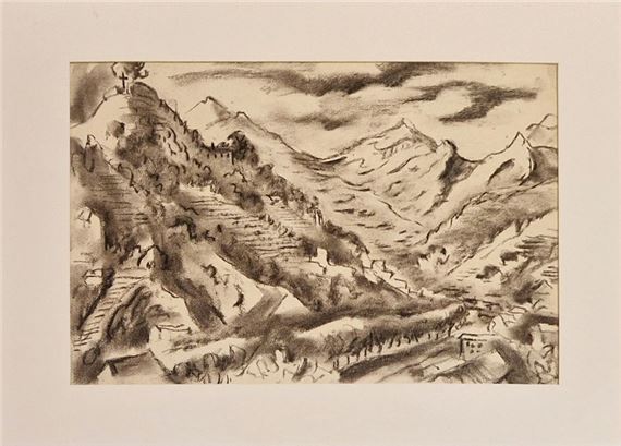 Robert Simon | menton - ville en montagne - Ville perchée Two charcoals ...