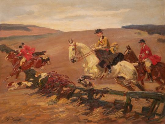 Angelo Jank | Parforcejagd beim Hürdensprung mit Hundemeute | MutualArt