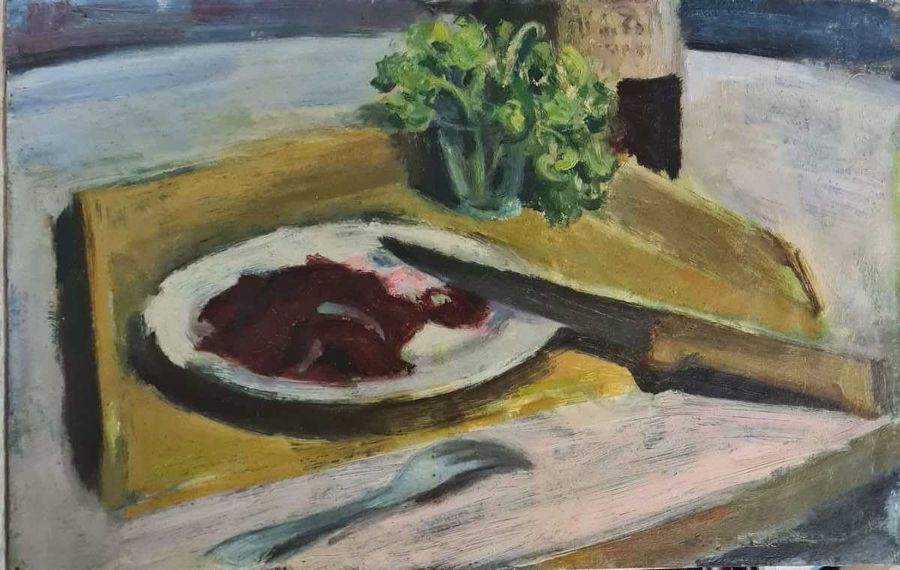 Robert Simon | Still Life with Green Vase and Cutlery (1932) | MutualArt