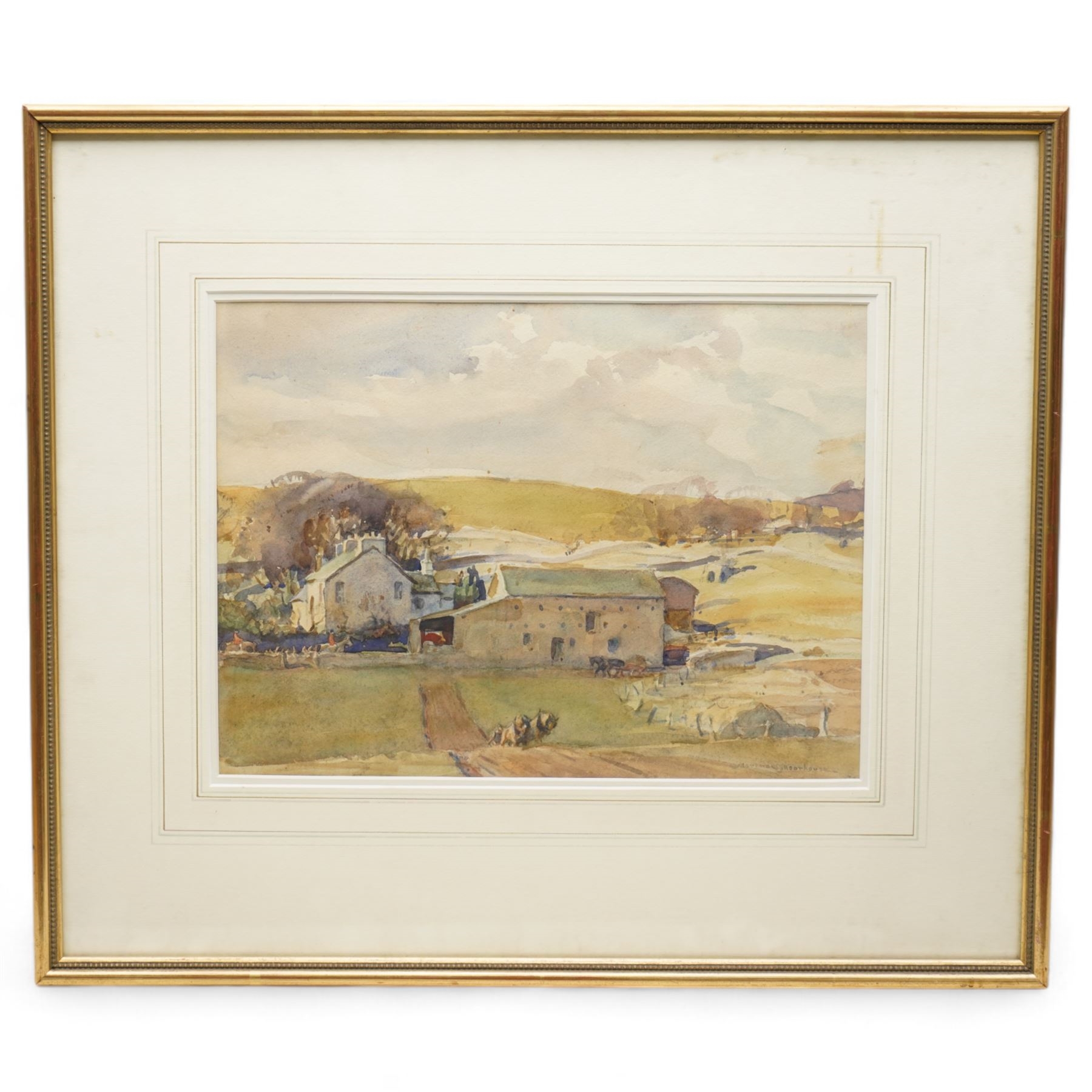 George Mortram Moorhouse | Ploughing Scene with Huntsmen Behind | MutualArt