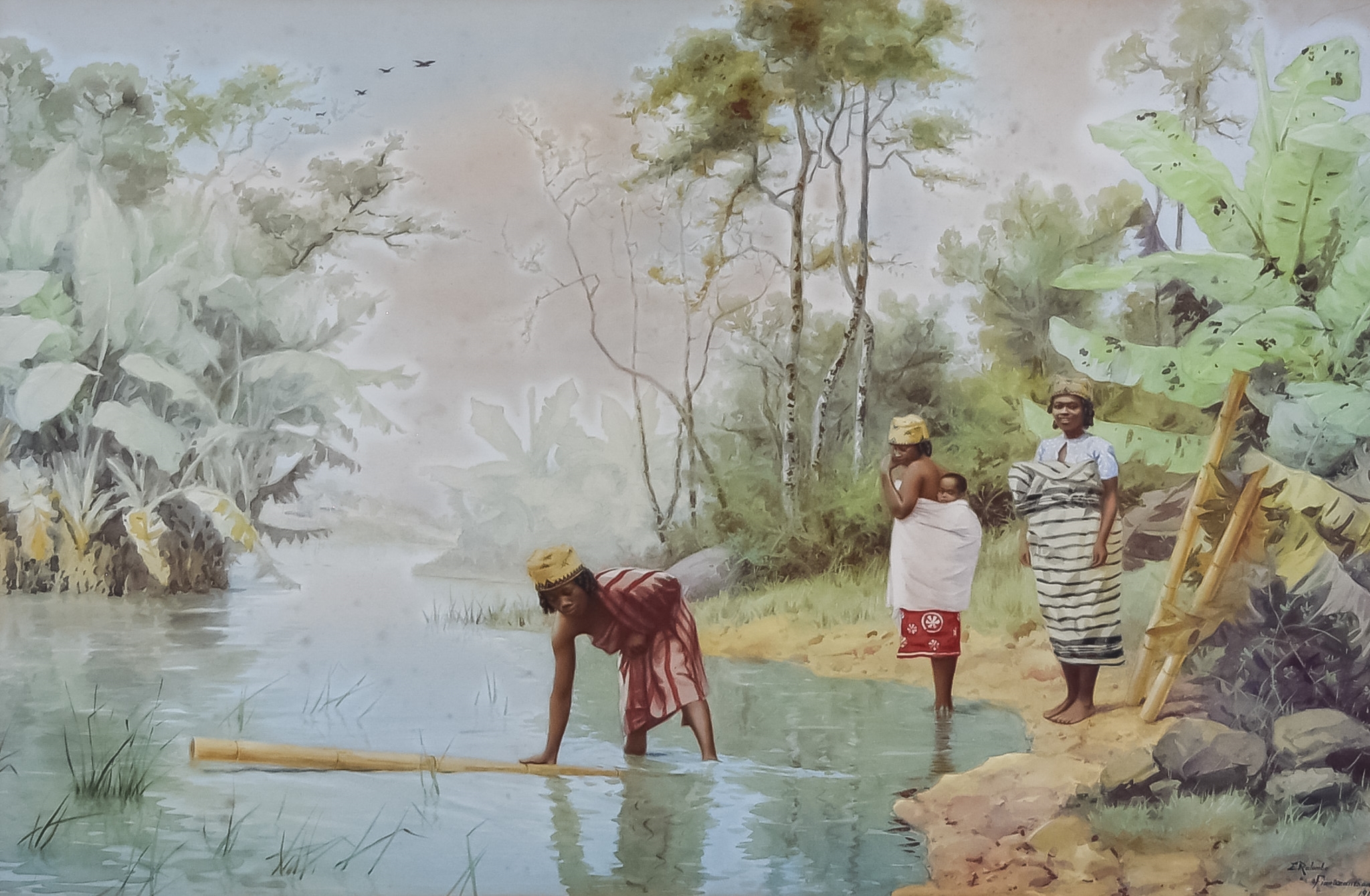 Émile Ralambo | Emile Ralambo (1879-1963) - Watercolour - 'Fianarantsoa (1915) | MutualArt