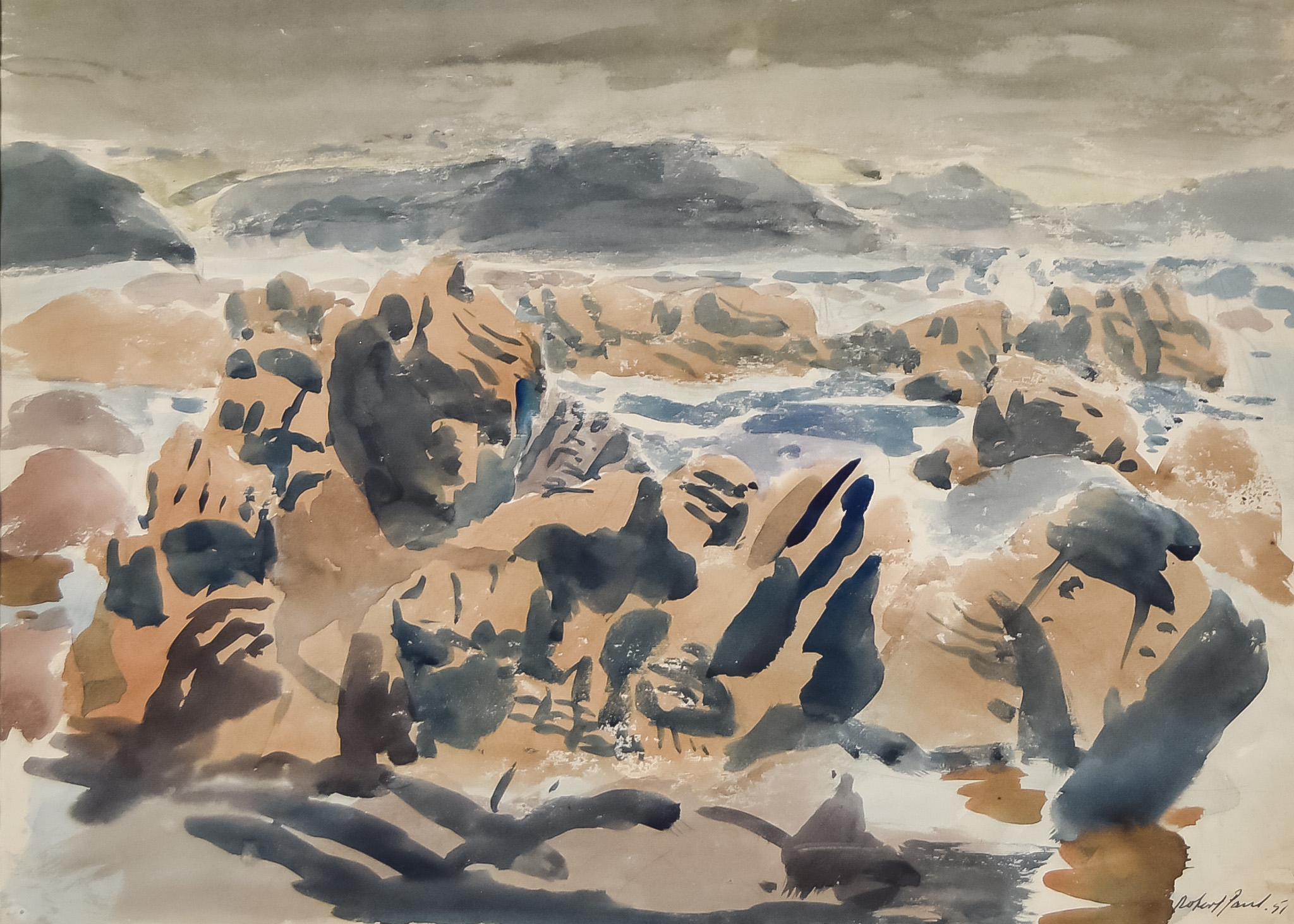 Robert Paul | Robert Paul (1906-1978) - Watercolour - Coastal scene ...